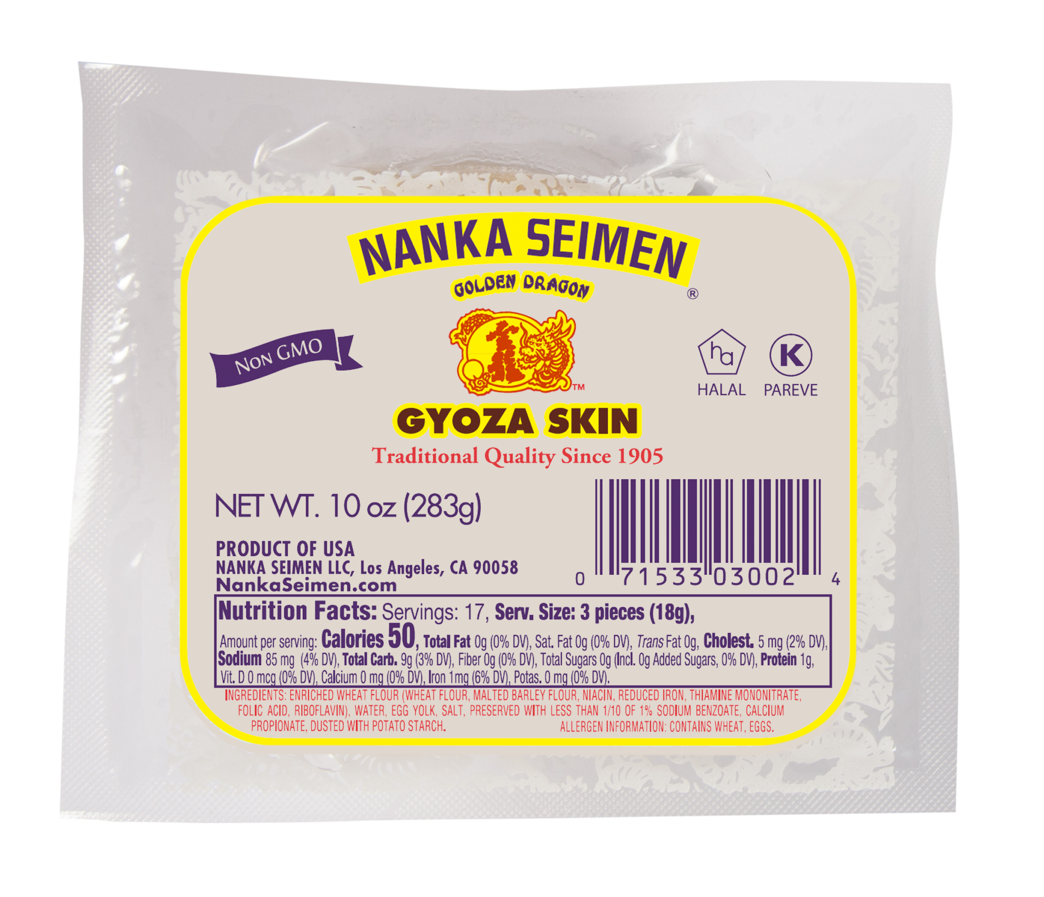 Gyoza Pack 10oz 050420 - Japanese Noodles and Skins - Nanka Seimen